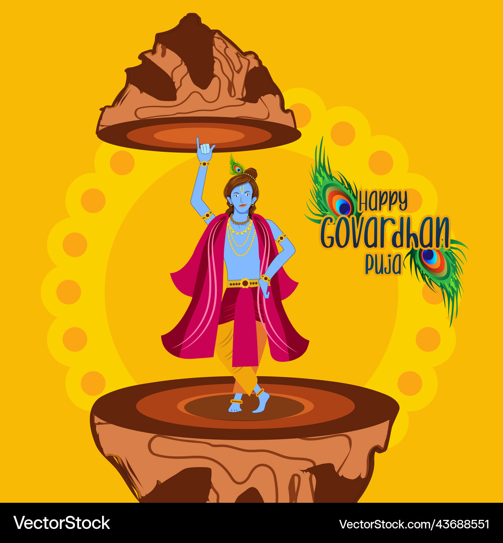 Govardhan puja greeting card art Royalty Free Vector Image