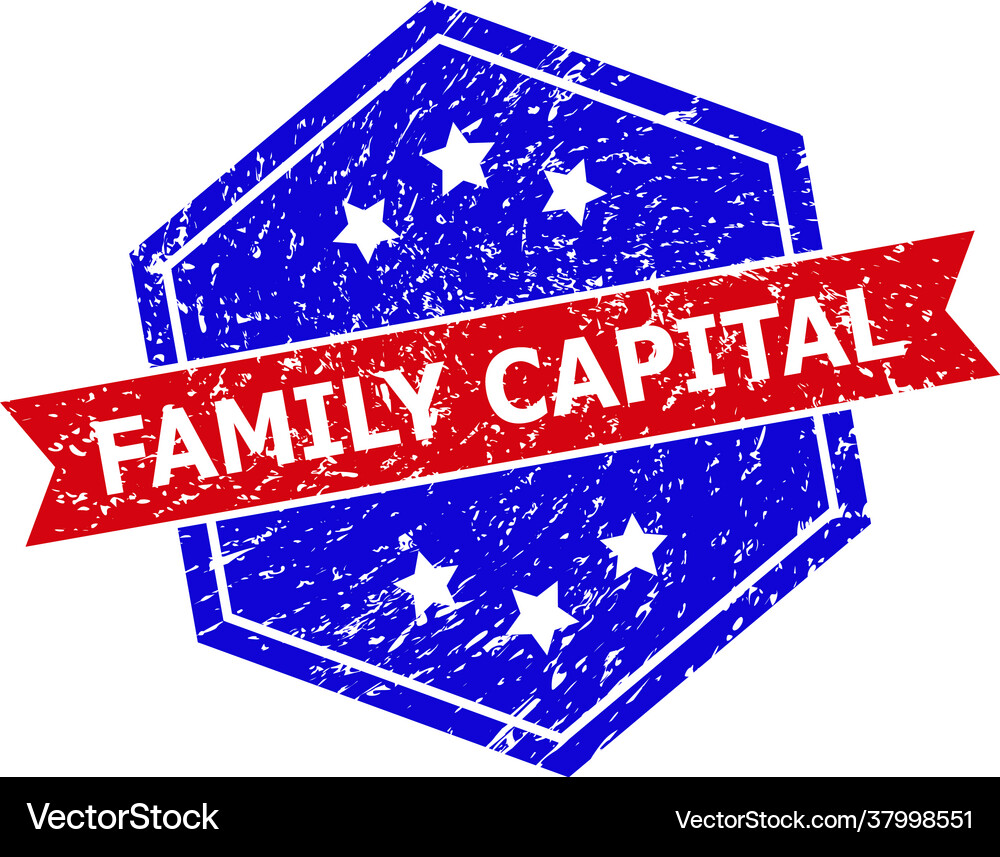 Hexagonal bicolor family capital stamp Royalty Free Vector