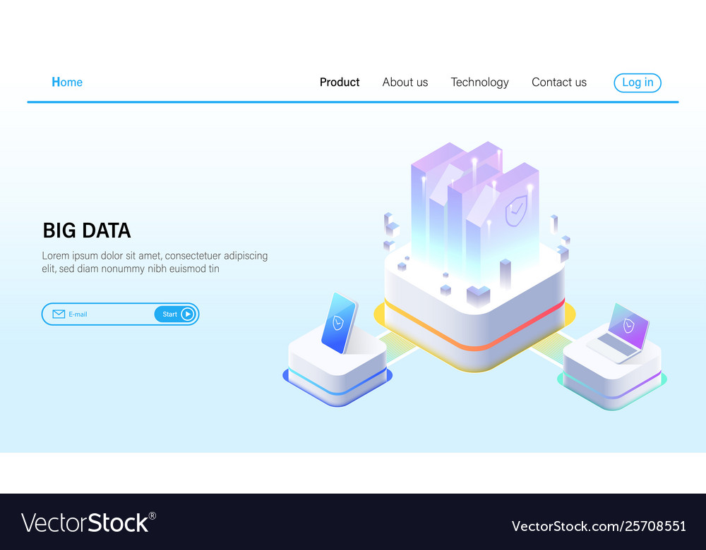 Isometric big data processing and data hosting Vector Image