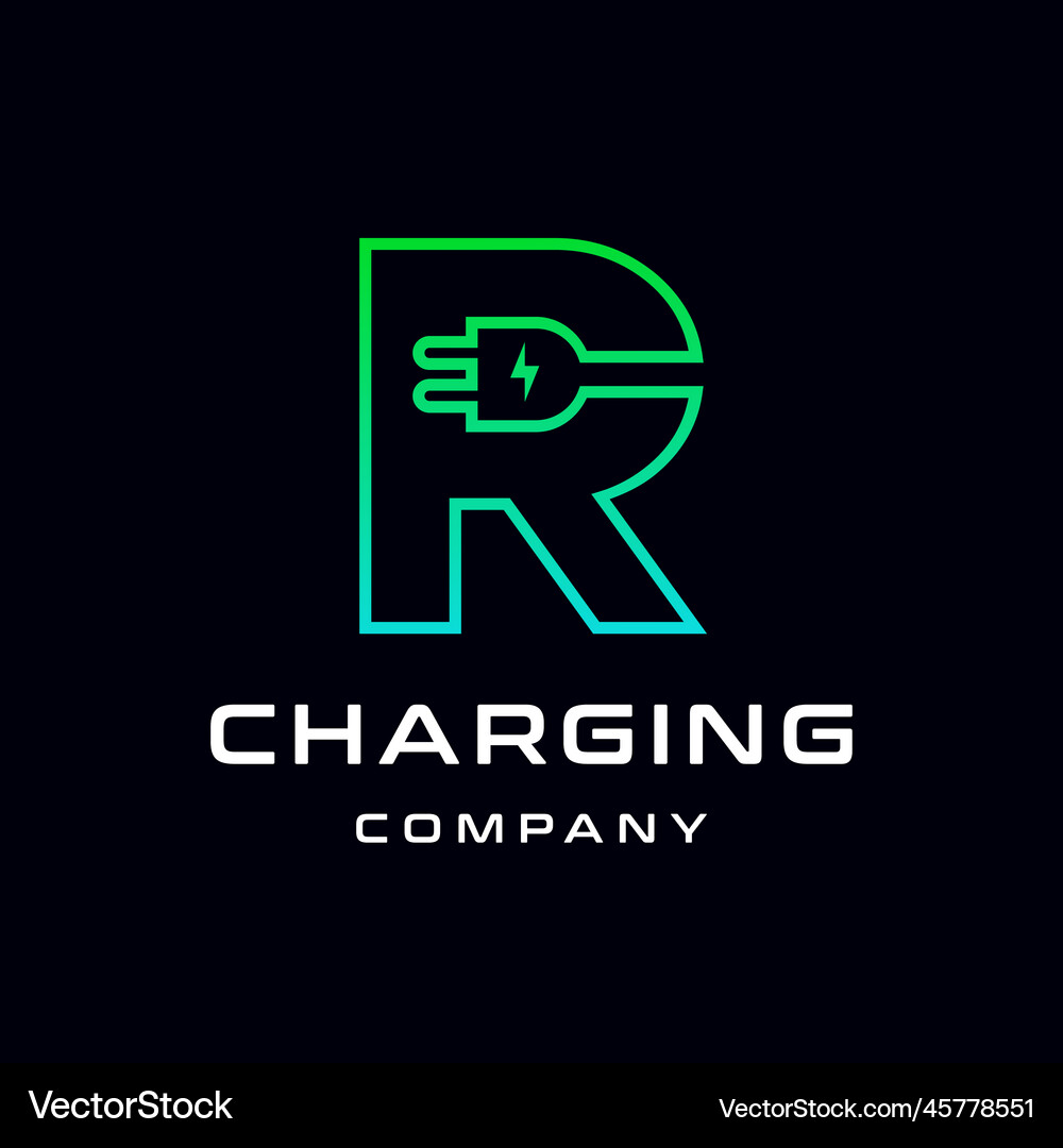 Letter r electric plug logo template font Vector Image
