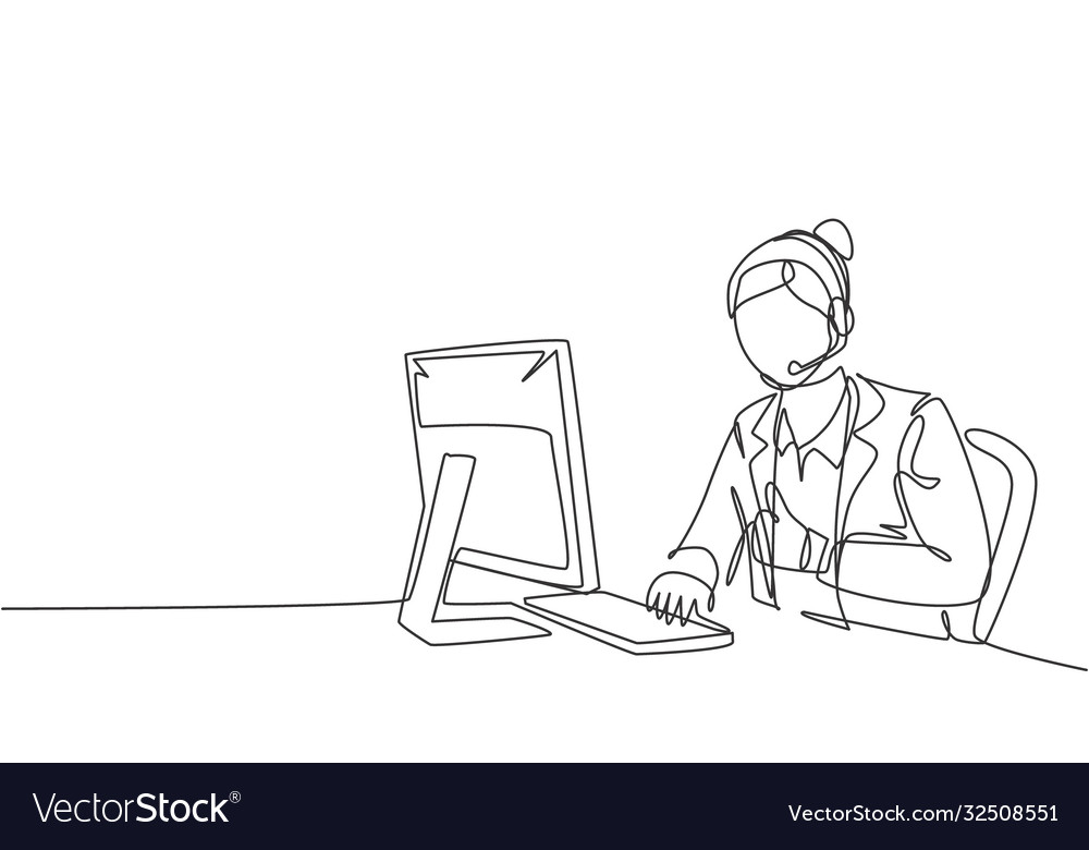 Single continuous line drawing young happy Vector Image