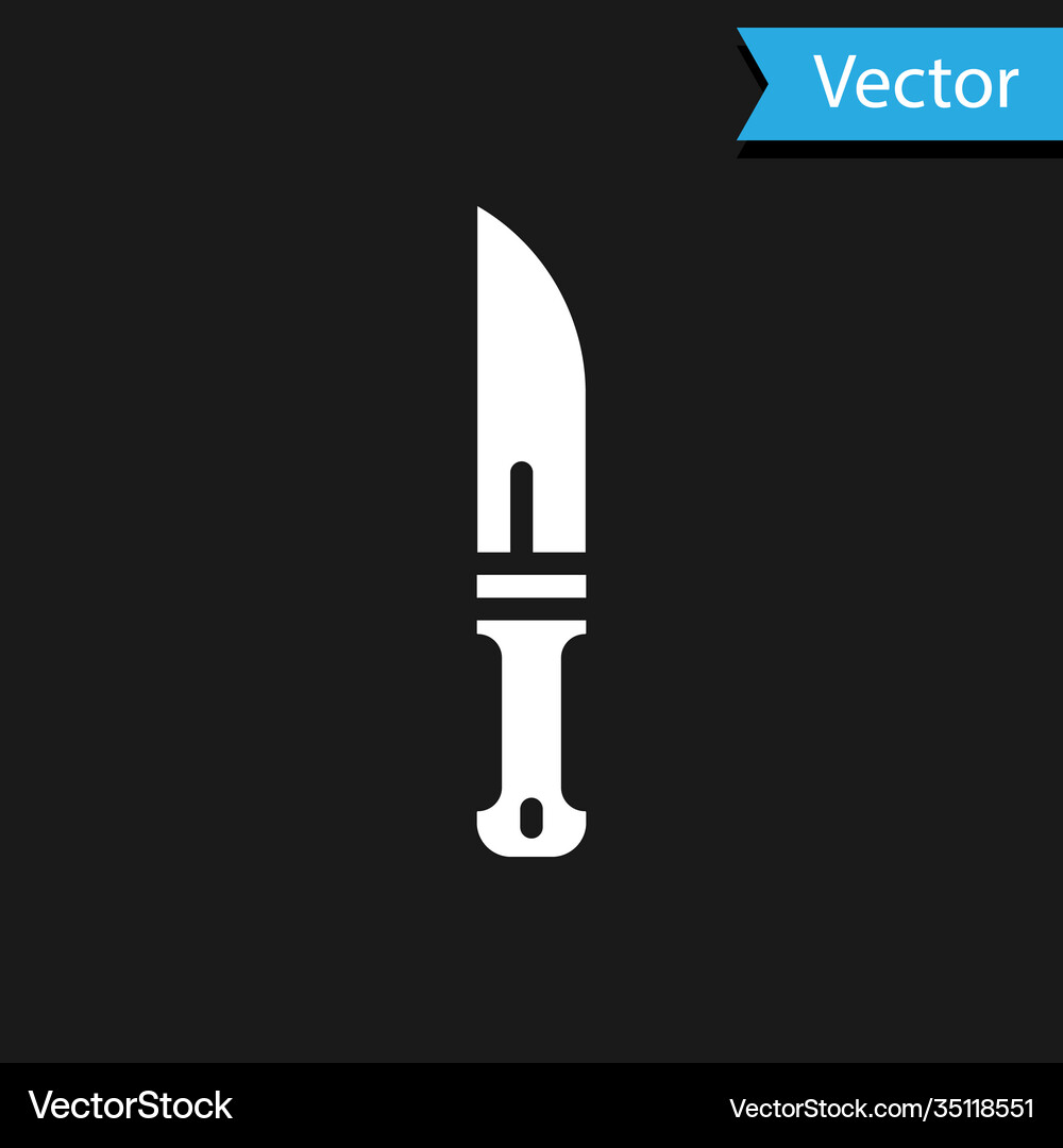 White hunter knife icon isolated on black Vector Image