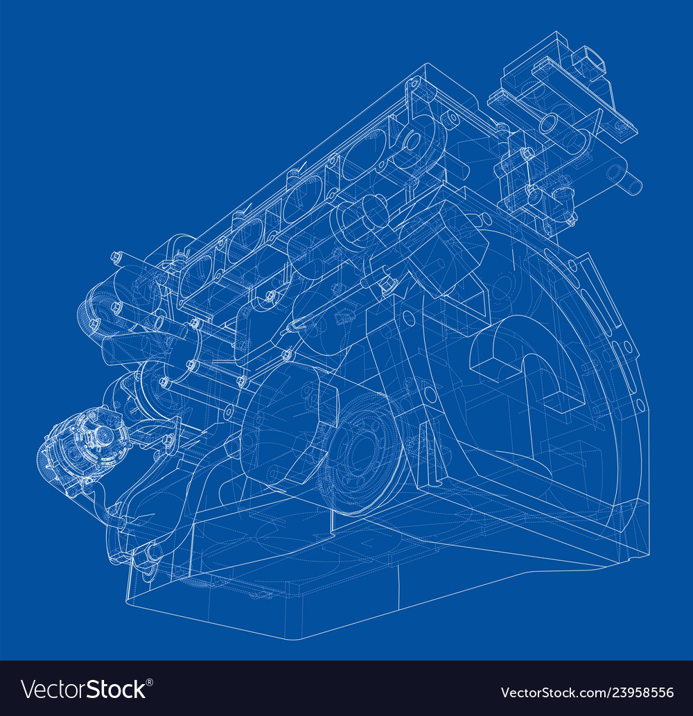 Engine sketch rendering 3d Royalty Free Vector Image