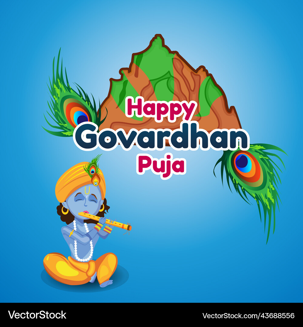 Govardhan puja greeting card art Royalty Free Vector Image