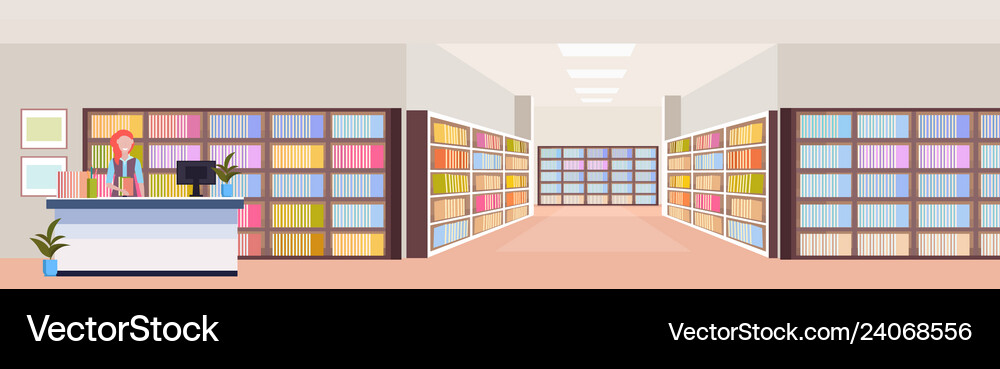 Librarian woman at reception desk modern library Vector Image