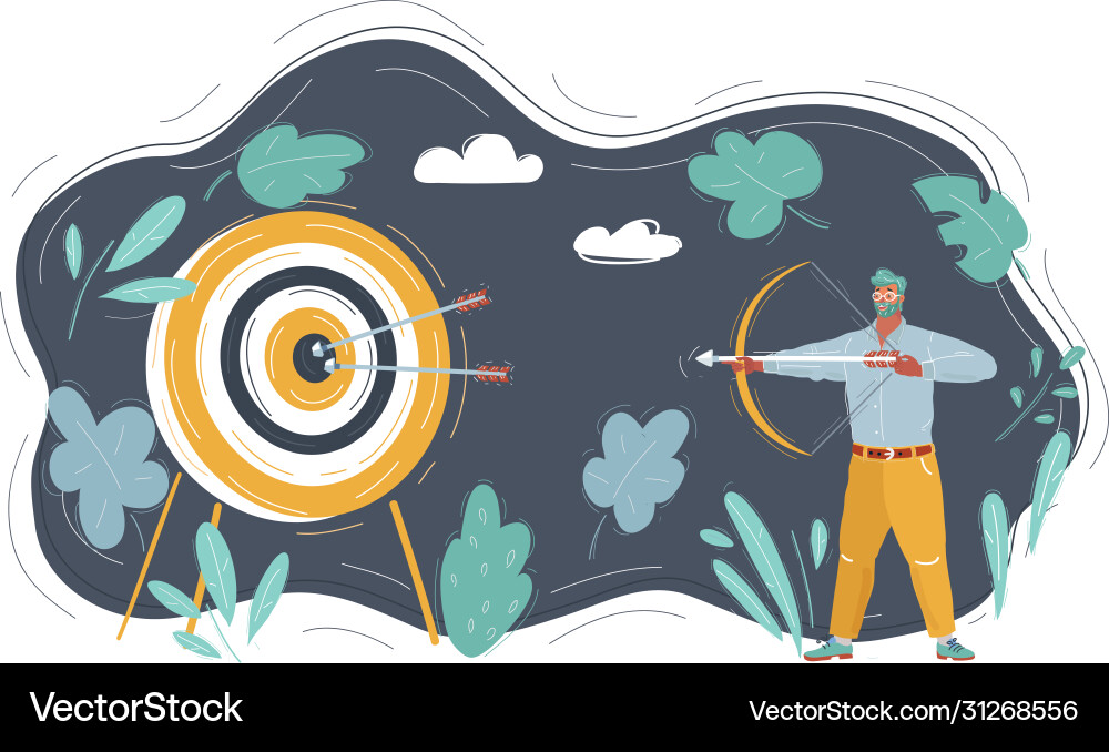 Man with bow and arrow shot on target Royalty Free Vector