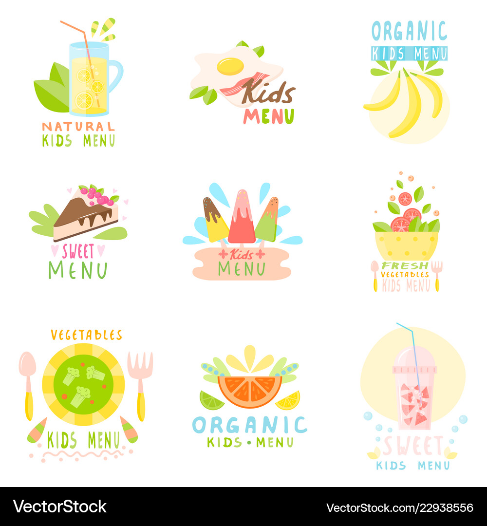 Set stickers natural children s menu Royalty Free Vector