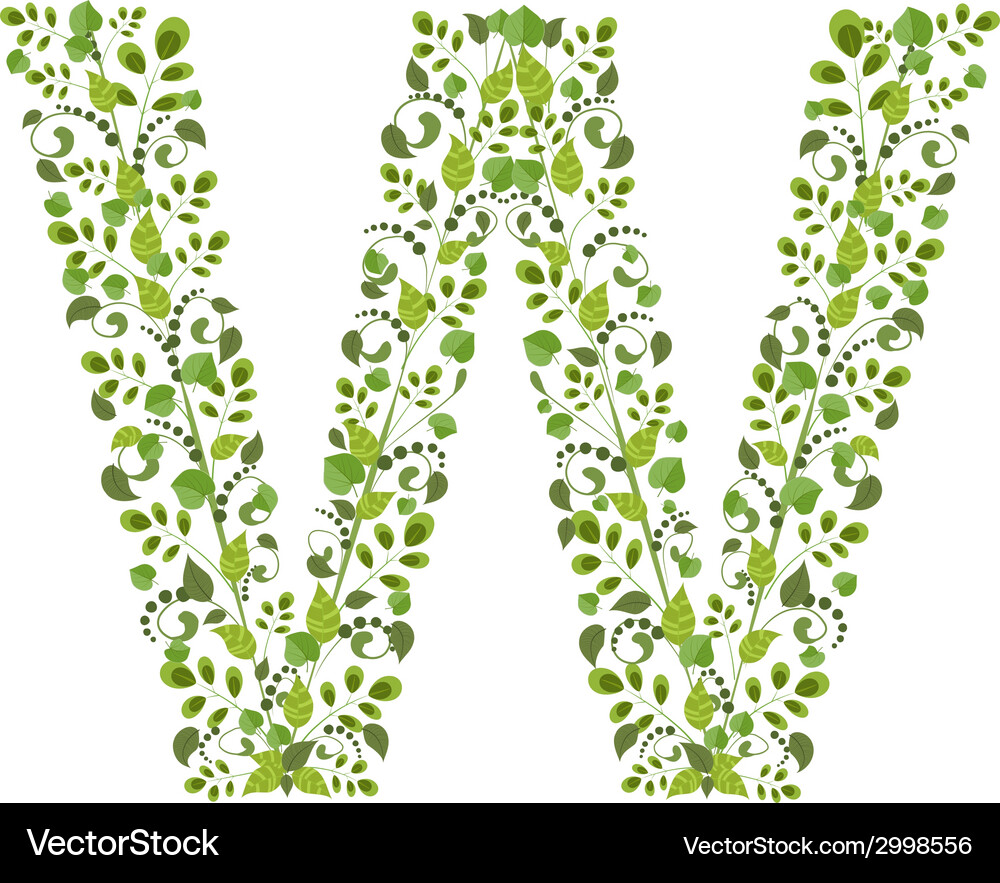 Spring green leaves eco letter w Royalty Free Vector Image