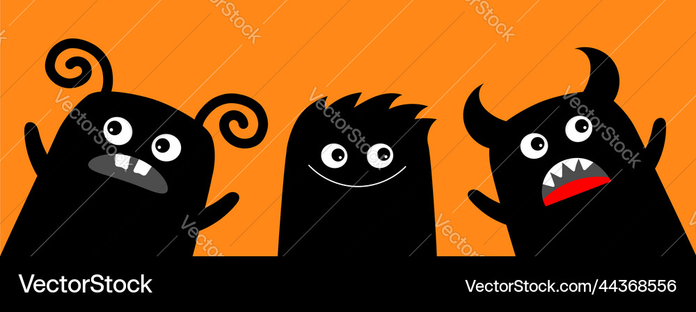 Three monster icon set in the corner happy Vector Image