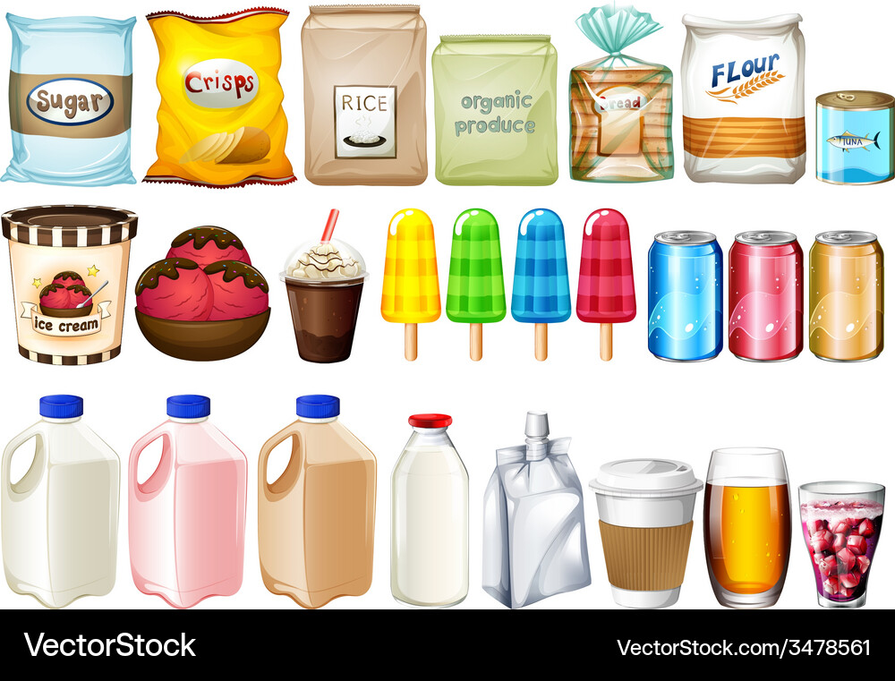 A group of foods and drinks Royalty Free Vector Image