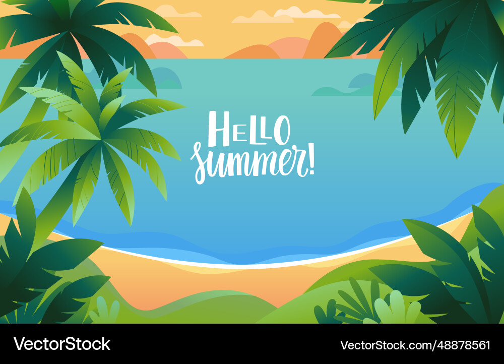 Beach landscape - plants leaves palm trees Vector Image