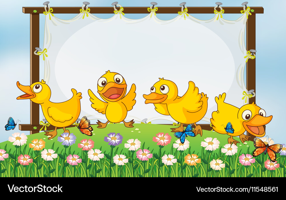 Board template with four ducks in garden Vector Image