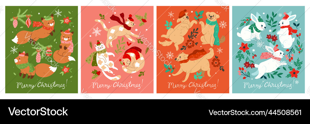 Cute Christmas Animal Cards Royalty Free Vector Image
