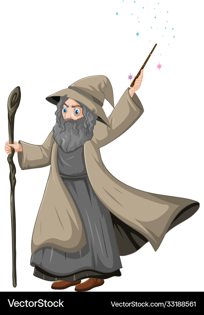 Old wizard with magic wand cartoon style isolated Vector Image