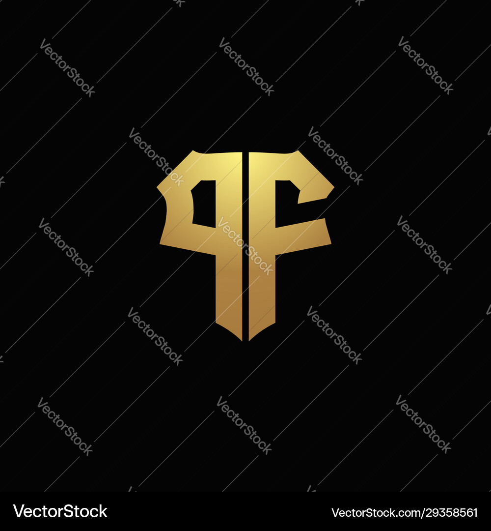 Pf logo monogram with gold colors and shield Vector Image