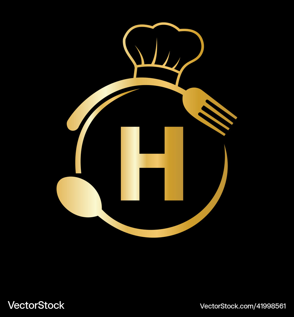 Restaurant logo on letter h with chef hat spoon Vector Image