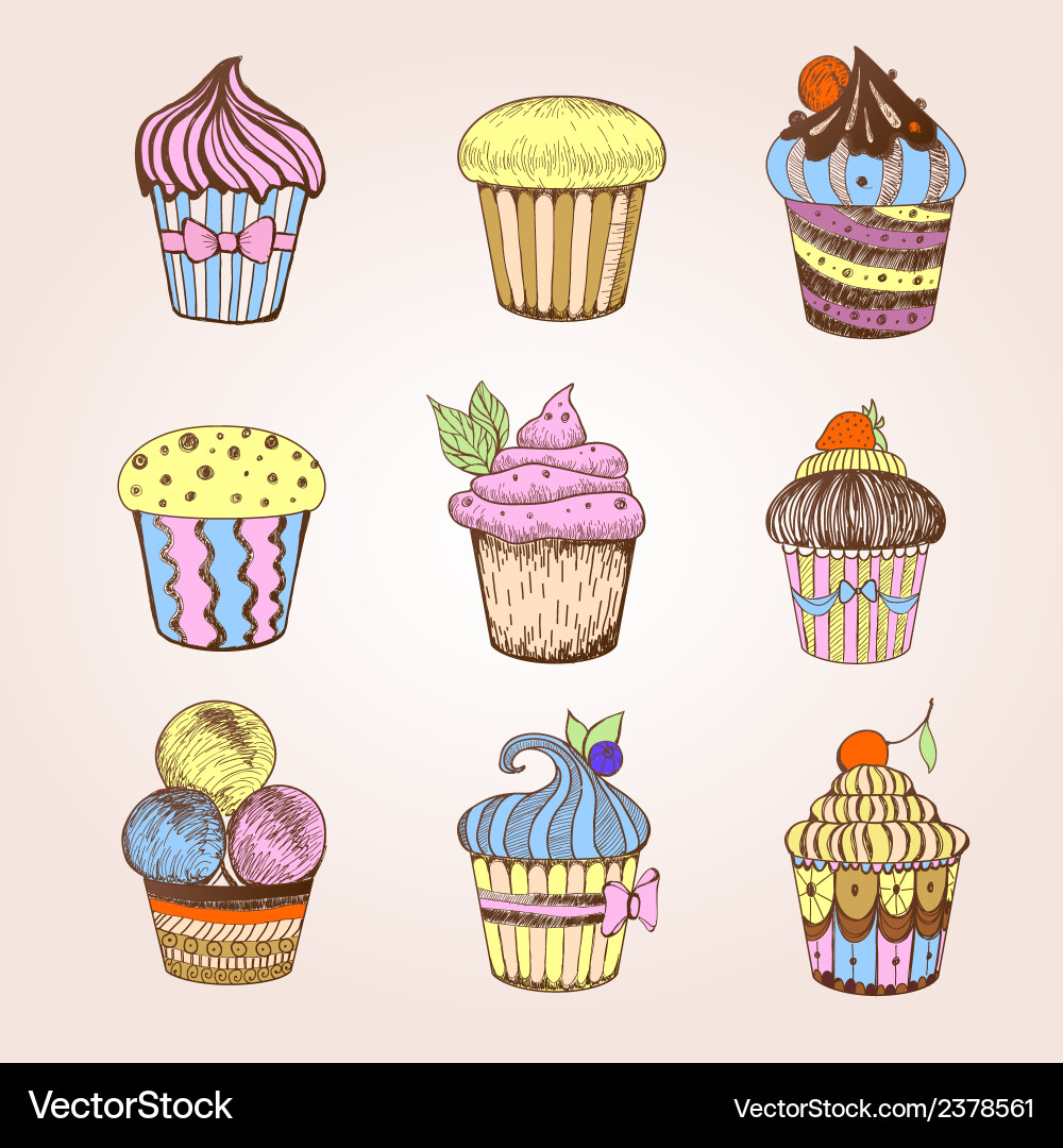 Set of cakes decorative sketch Royalty Free Vector Image