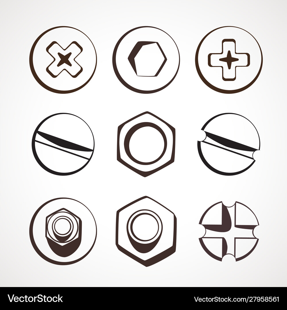 Set screws contour nuts and bolts Royalty Free Vector Image