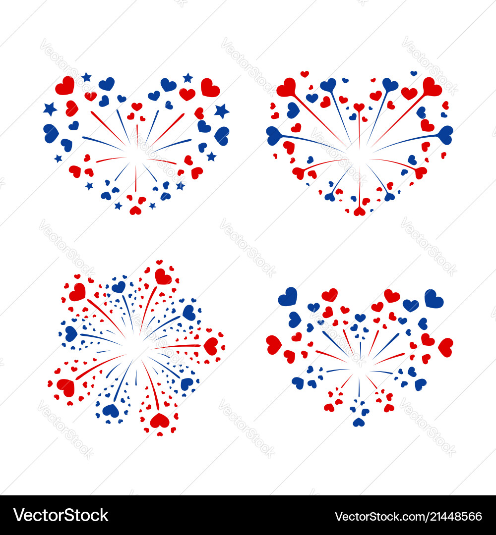 Beautiful heart-fireworks set bright romantic Vector Image