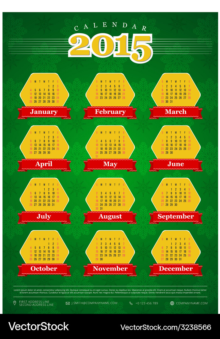Calendar 2015 template week starts sunday Vector Image