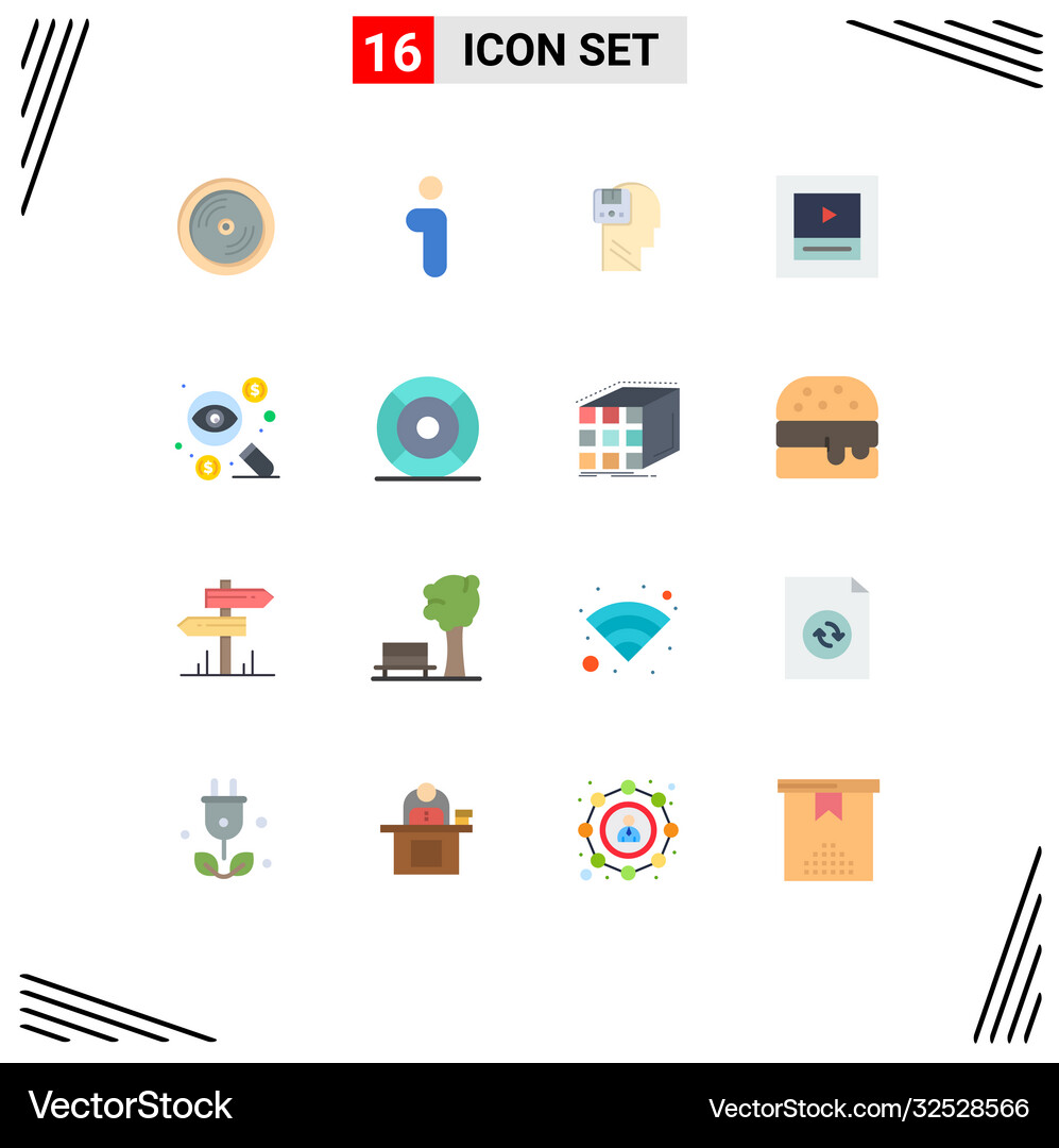 Editable line pack 16 simple flat colors of Vector Image