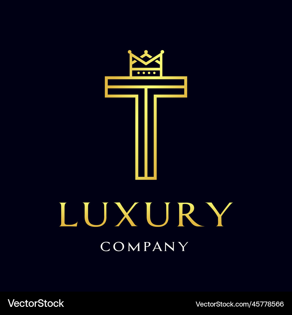 Letter t crown logo template design with gold Vector Image