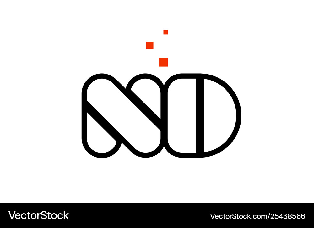 Nd n d black white red alphabet letter Royalty Free Vector