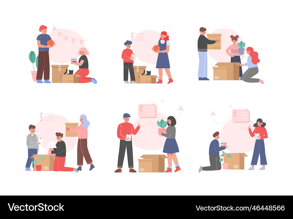 People character packing cardboard box moving Vector Image