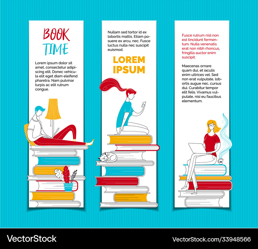 People reading ebooks bookmarks templates set Vector Image