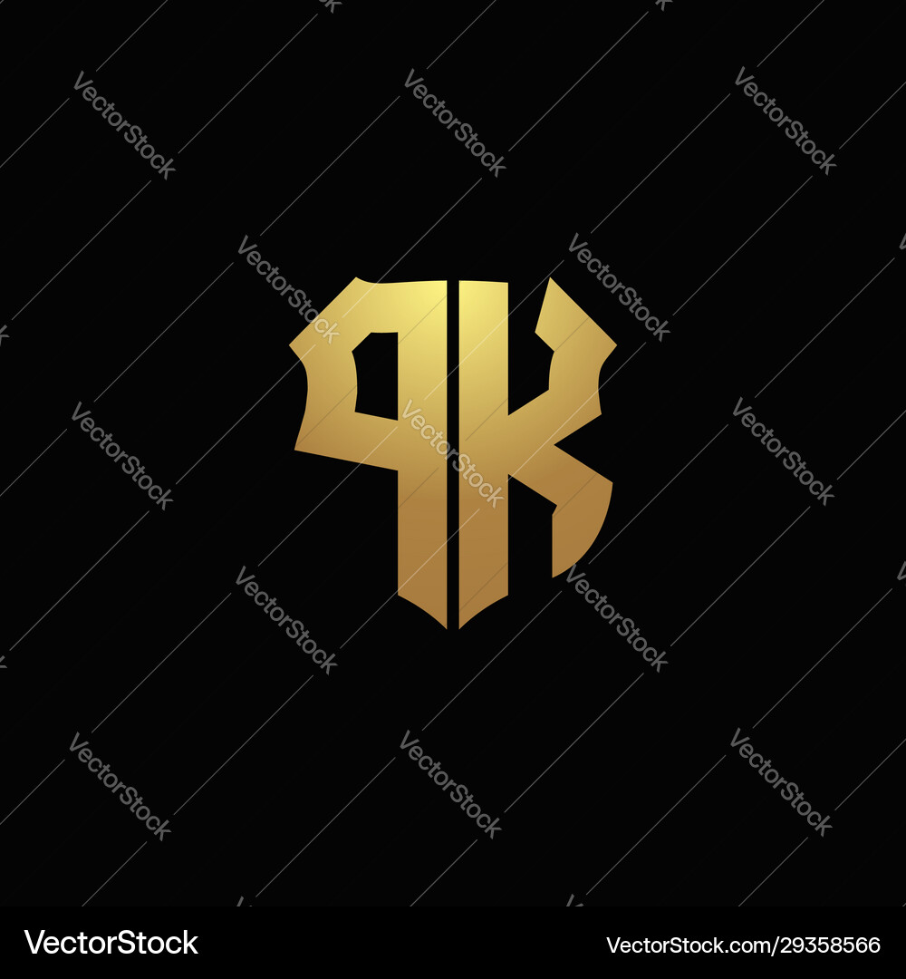 Pk logo monogram with gold colors and shield Vector Image