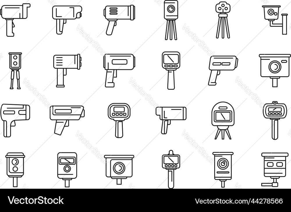 Speed radar icons set outline alert camera Vector Image