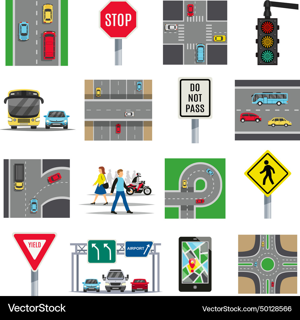 Traffic signs flat icons collection Royalty Free Vector