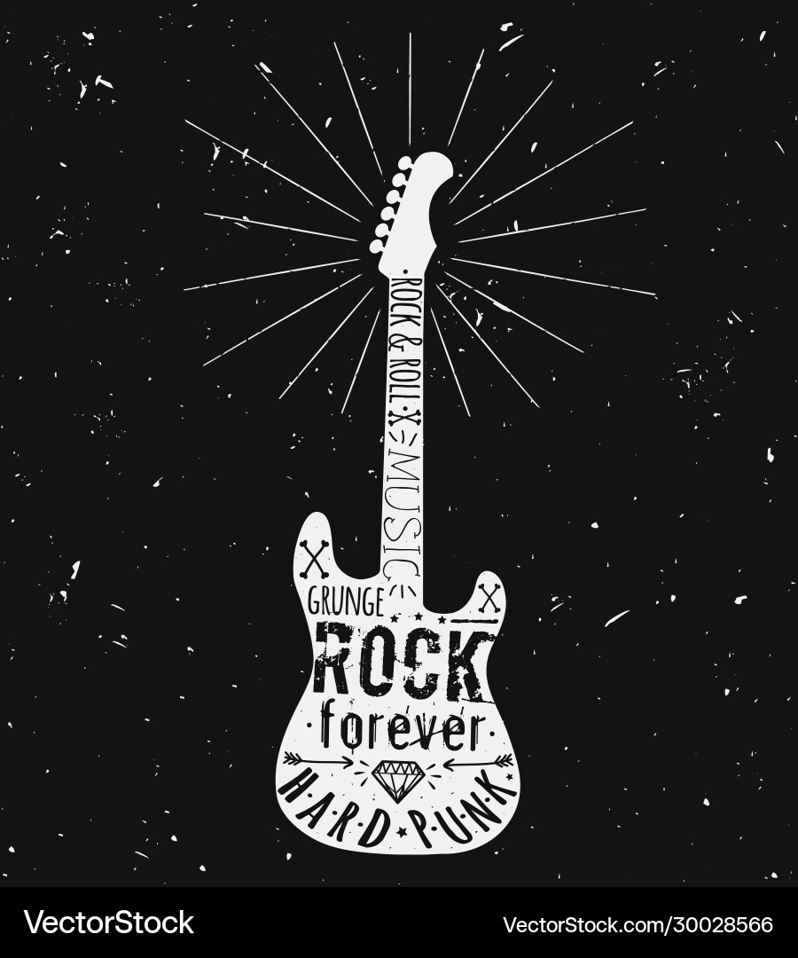 Vintage guitar label with sunburst diamond bones Vector Image