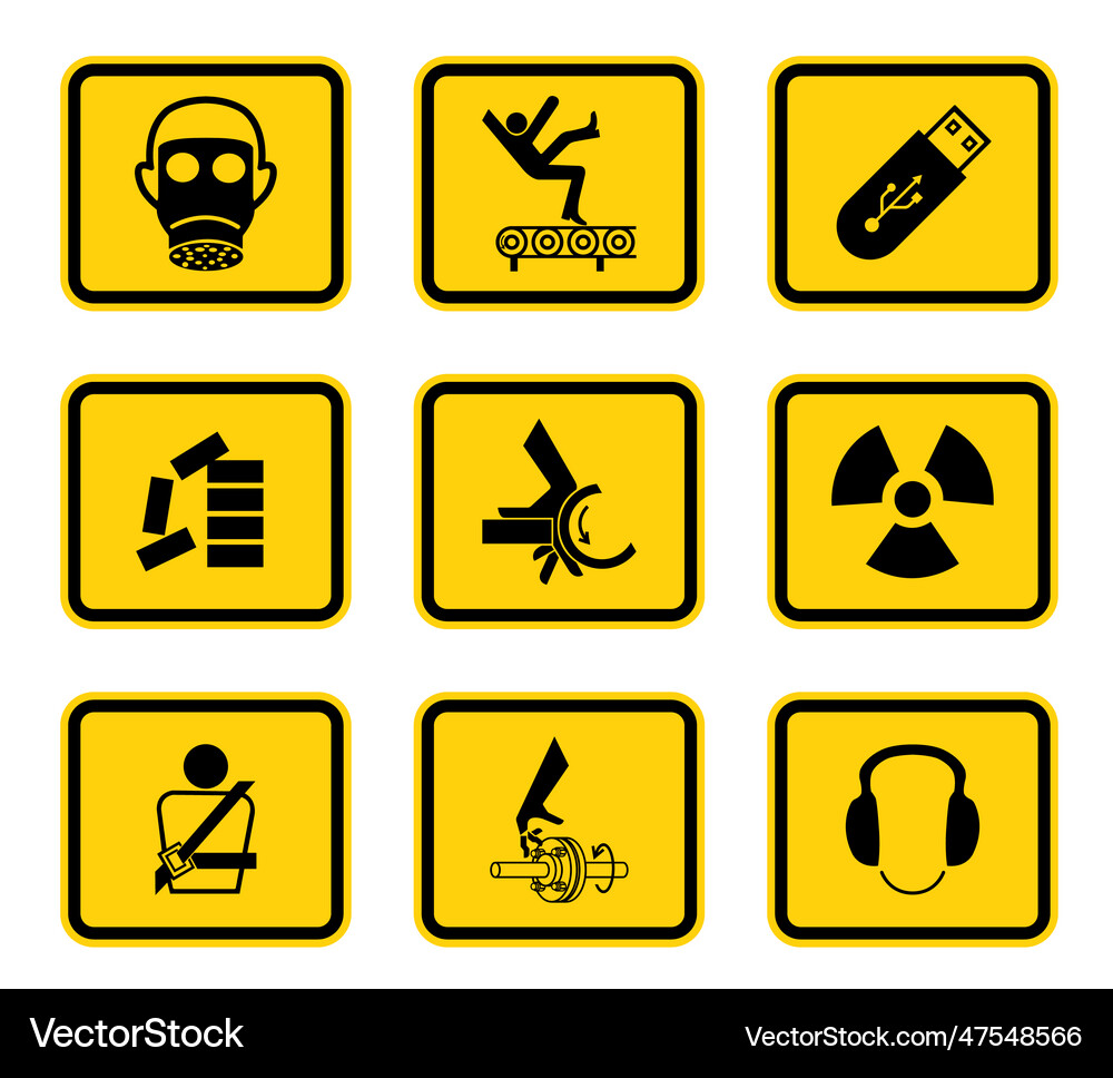 Warning hazard symbols labels sign isolated Vector Image