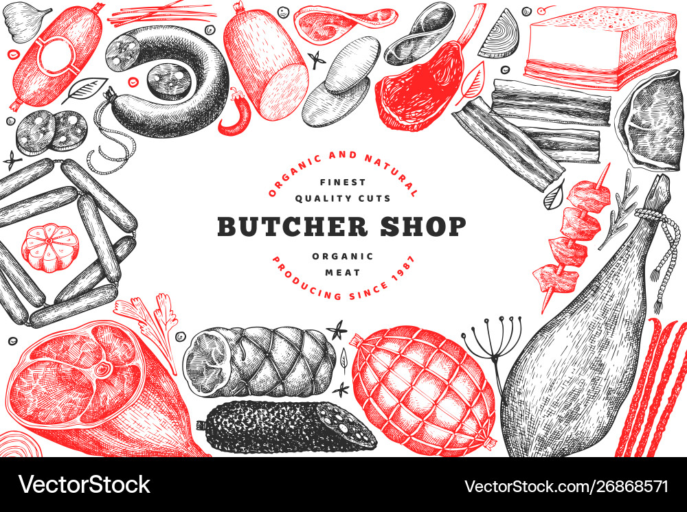Butcher shop hand drawn banner template retro Vector Image