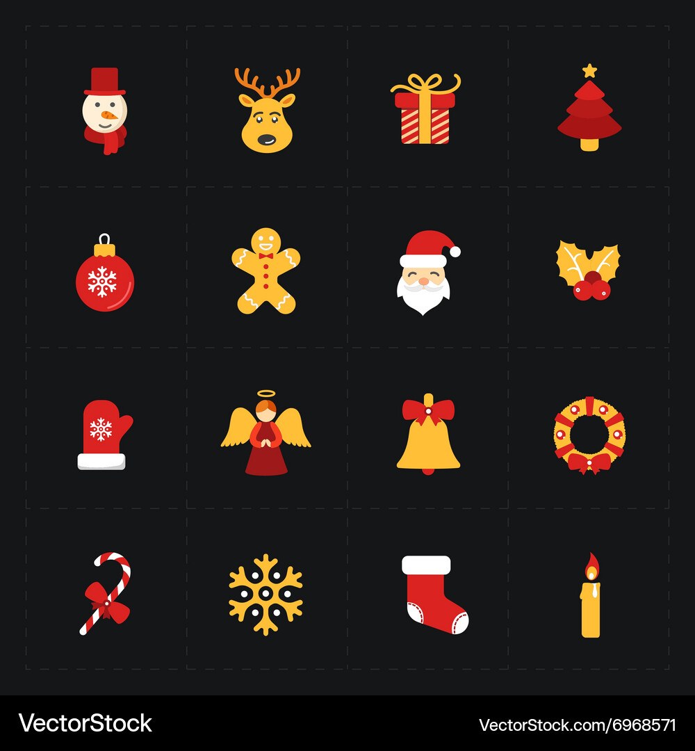 Christmas flat golden icons Royalty Free Vector Image