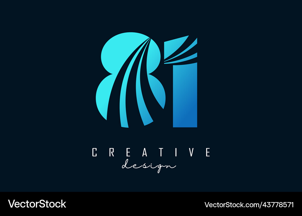 Creative number 81 8 1 logo with leading lines Vector Image