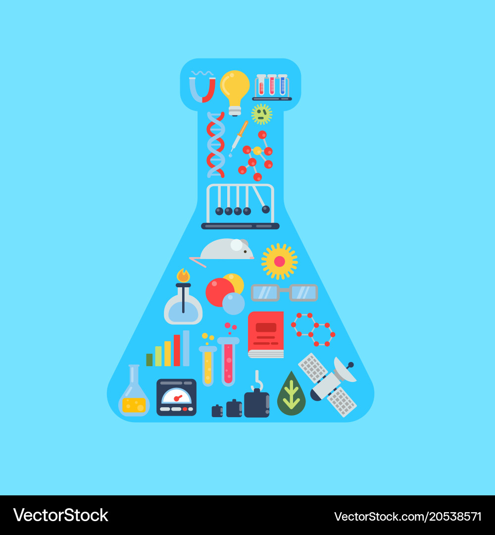 Flat style science icons in form Royalty Free Vector Image