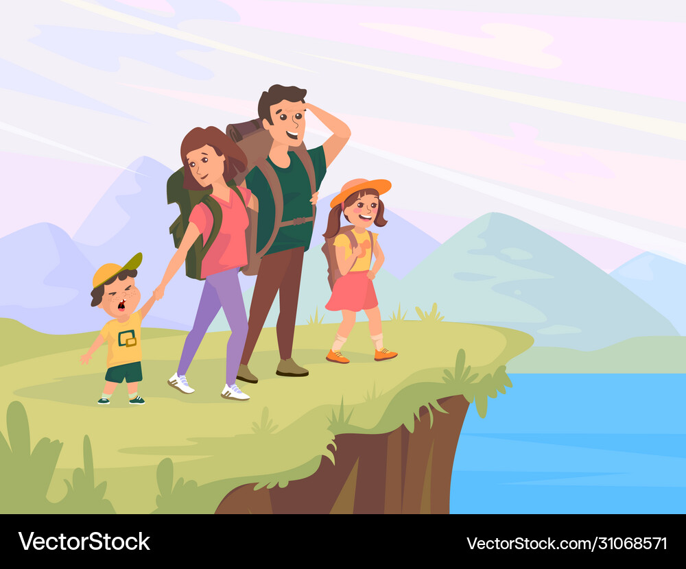 Fun family walking rest at nature Royalty Free Vector Image