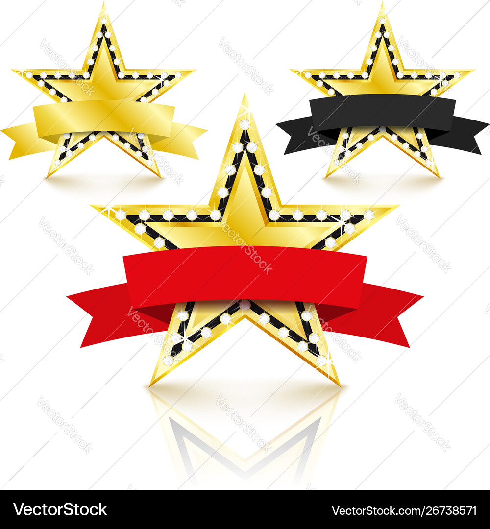 Golden stars set with diamonds on white Royalty Free Vector