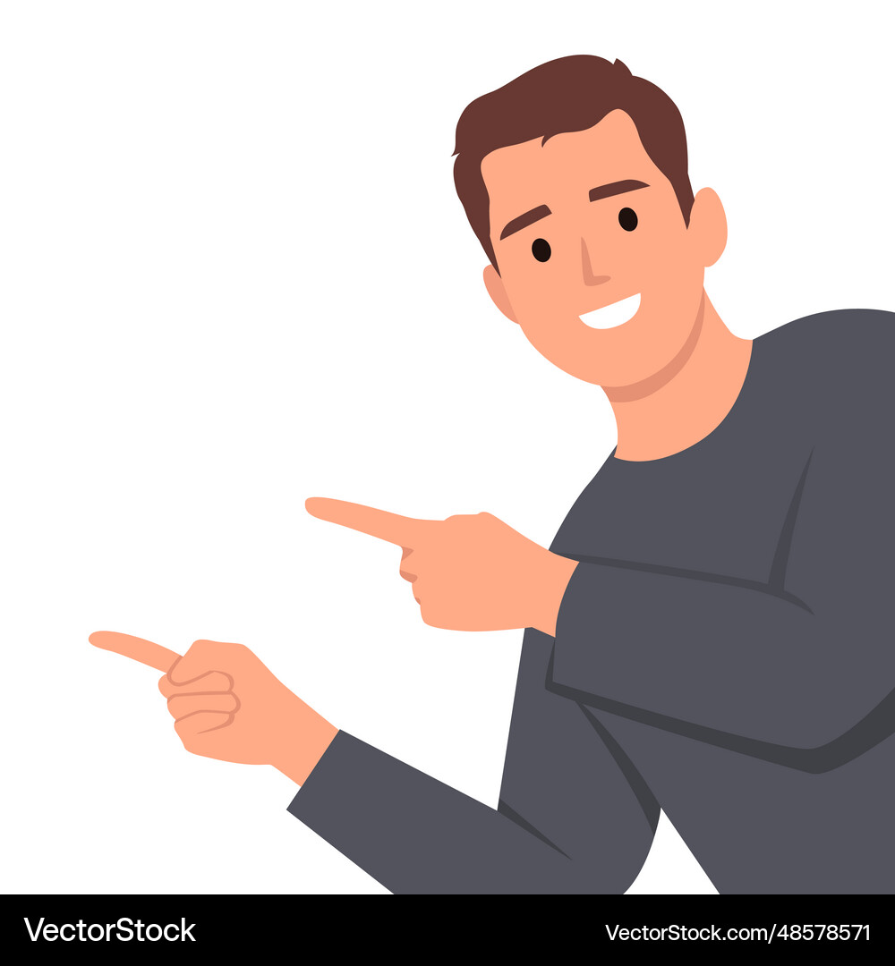 Handsome man showing and pointing fingers at wall Vector Image