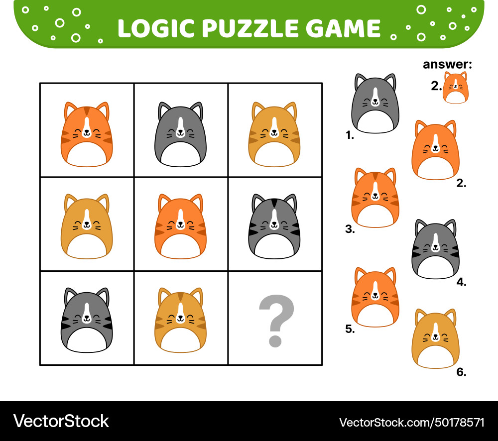 Logic puzzle game with cats squishmallow Vector Image