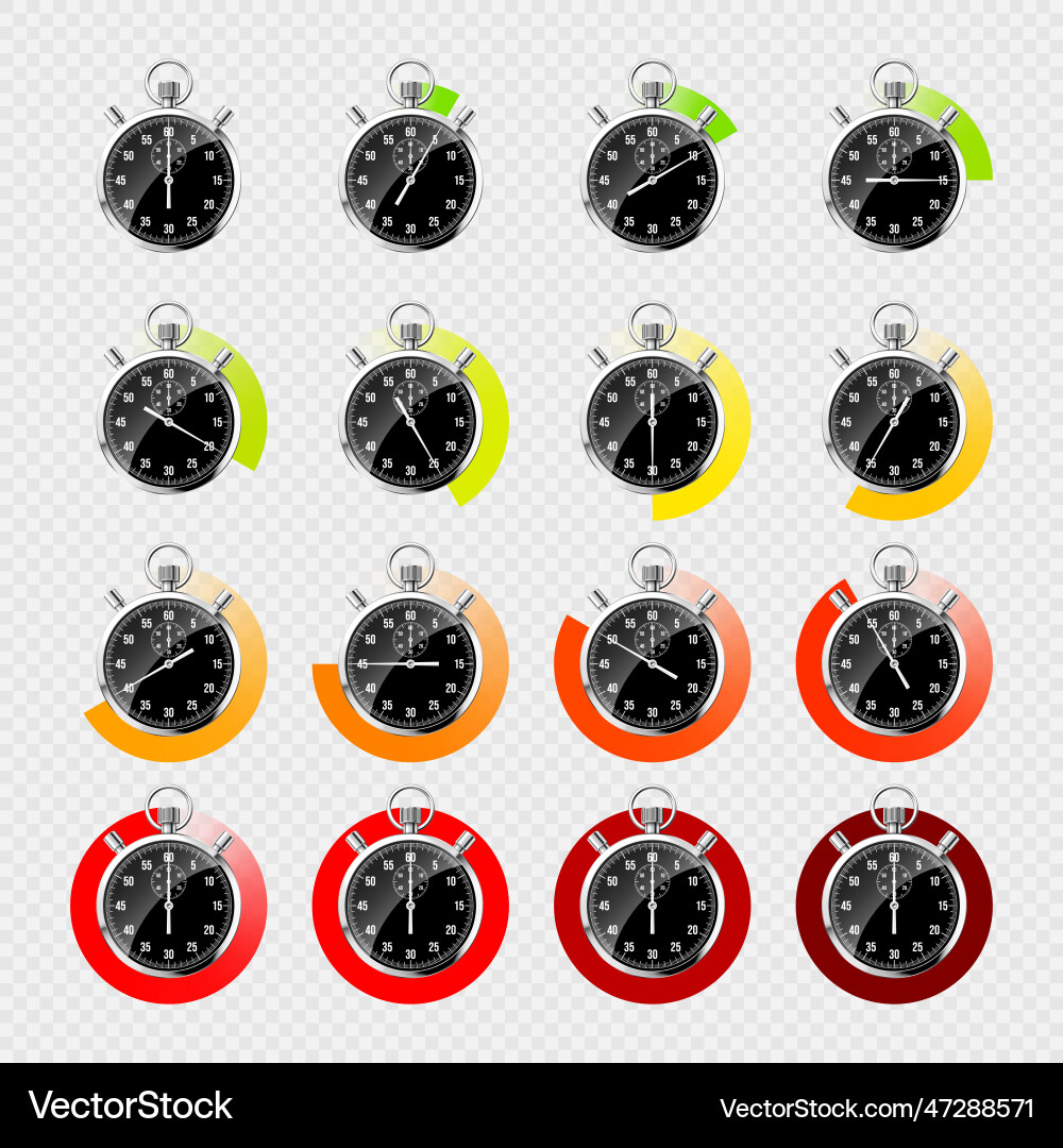 Realistic classic stopwatch shiny metal Royalty Free Vector