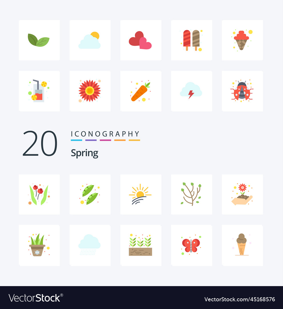 20 spring flat color icon pack like plant Vector Image