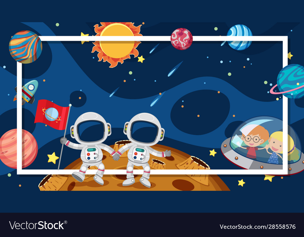 Border template with space theme in background Vector Image