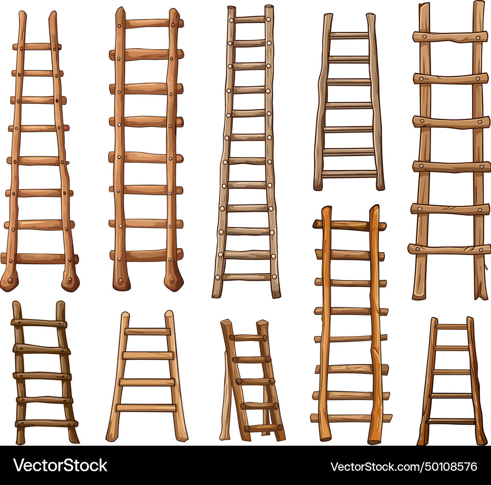 Construction wooden ladders collection wood Vector Image