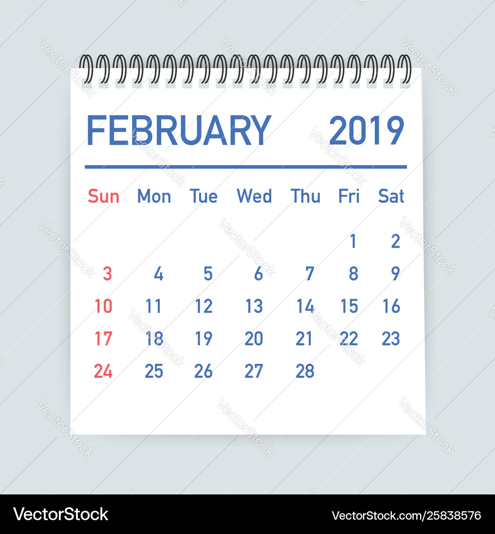 February 2019 calendar leaf calendar 2019 in flat Vector Image