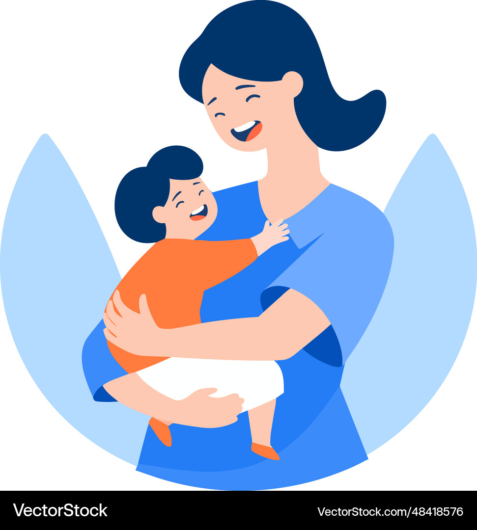 Hand drawn mother hugging her child happily Vector Image