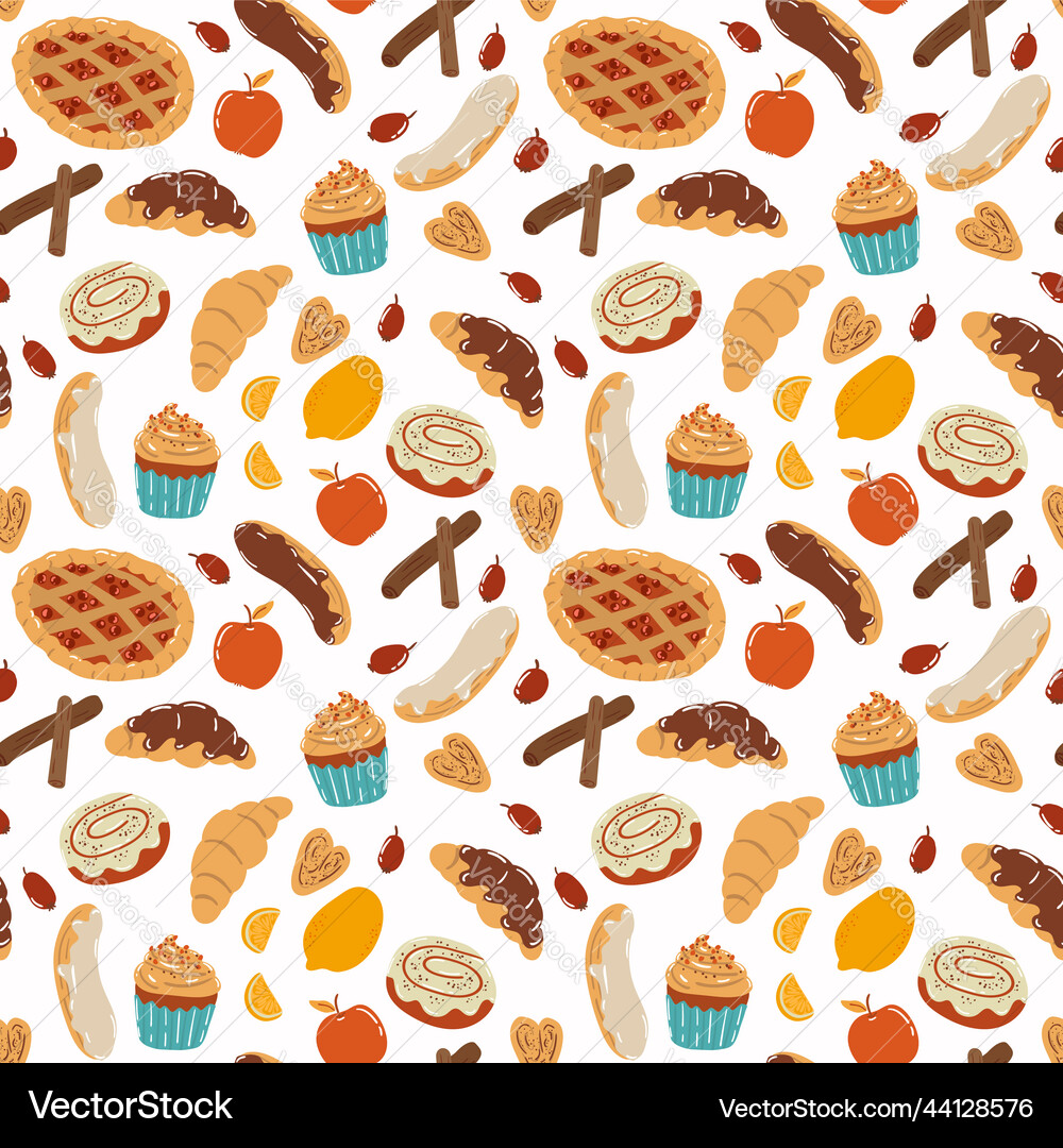 Seamless pattern of bakery products for tea party Vector Image