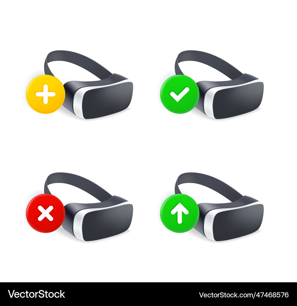 Vr mask icons set with different pictograms 3d Vector Image